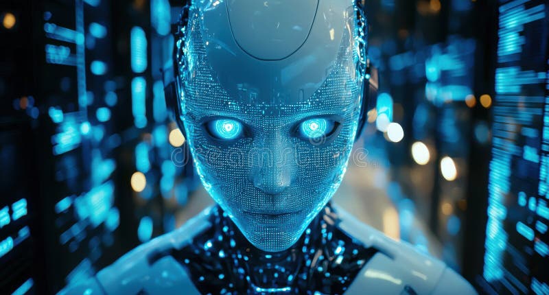 A Futuristic Humanoid Robot with Glowing Eyes and Intricate Digital ...