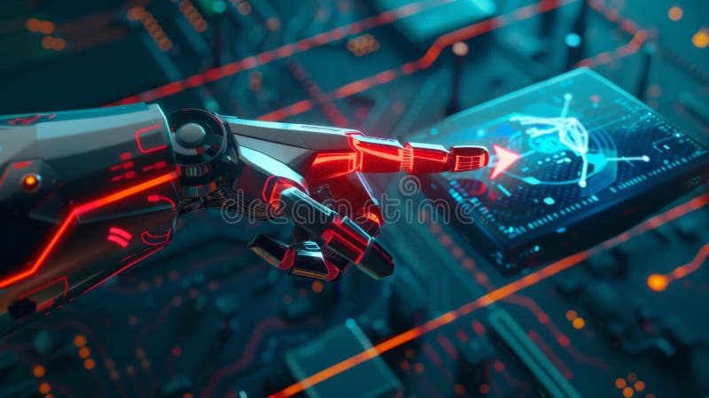Futuristic Cybernetic Hand Interacting Digital Interface Innovation ...