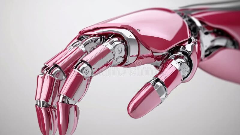 Robotic Hand with Sleek Red and Silver Design Reaching Out Gracefully ...