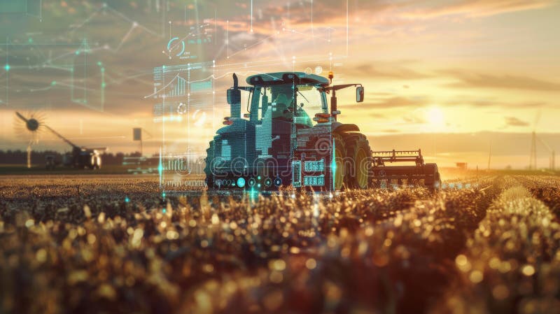 Futuristic Smart Tractor on a Field at Sunset, Generative AI Stock ...