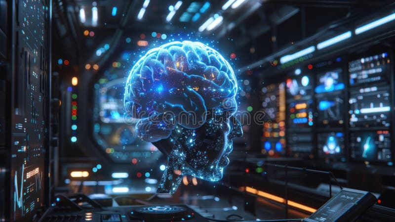Virtual Reality Hologram Brain - Futuristic Technology Concept Stock Illustration - Illustration ...