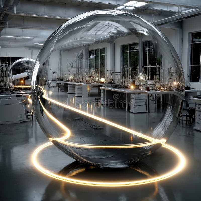Image Showcases a Futuristic, Transparent Sphere in a Tech Lab, Glowing ...