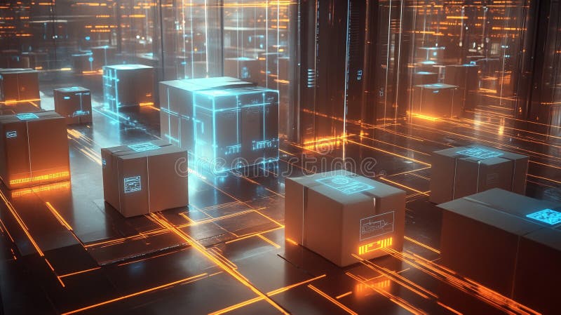 Futuristic Warehouse Smart Logistics Automated Package Tracking ...