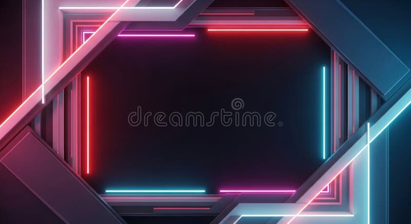 Neon Geometric Abstract with Dark Background Stock Illustration ...