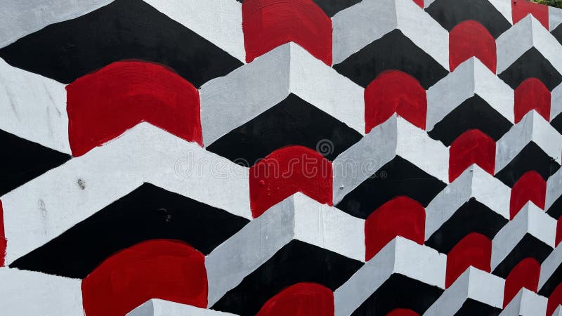 This Image Showcases a Geometric Mural Featuring an Optical Illusion of ...