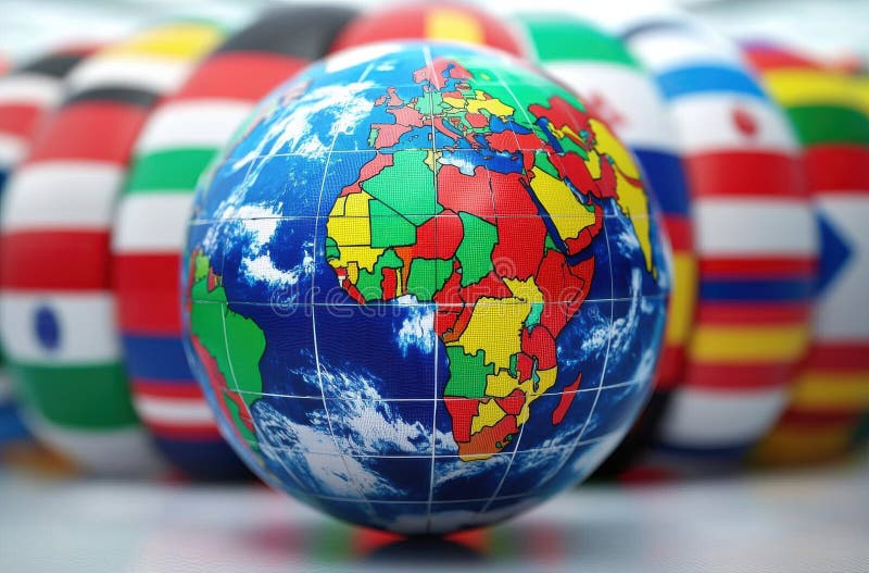 A Globe Featuring a Vibrant Tapestry of Flags from Different Countries ...