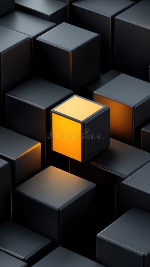 A Glowing Cube Stands Out among Dark, Matte Cubes, Symbolizing ...