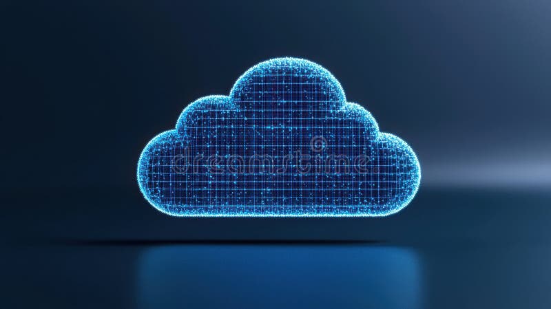 Digital Cloud Icon with Neon Glow on Dark Background for Technology and ...