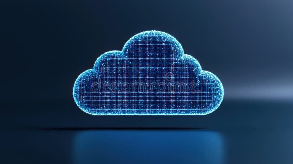 Digital Cloud Icon with Neon Glow on Dark Background for Technology and ...