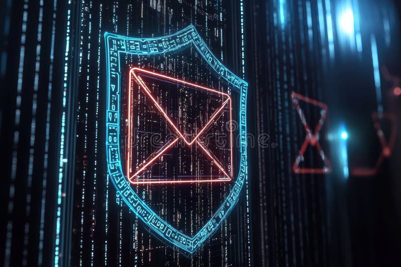 Email Security Shield with Digital Data Background and Glowing Effects ...