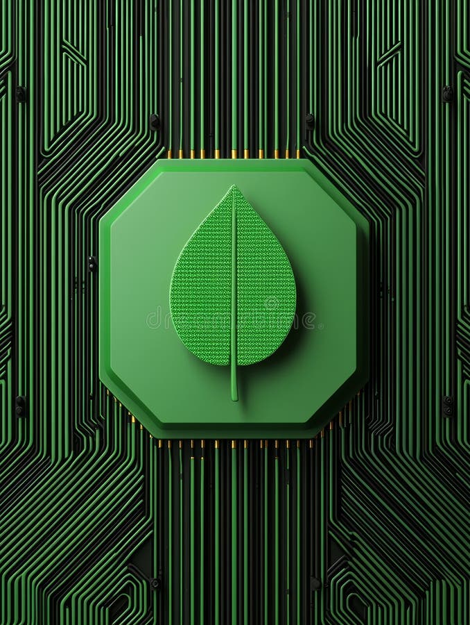 Green Leaf on Microchip Design Representing Digital Ecosystem and ...
