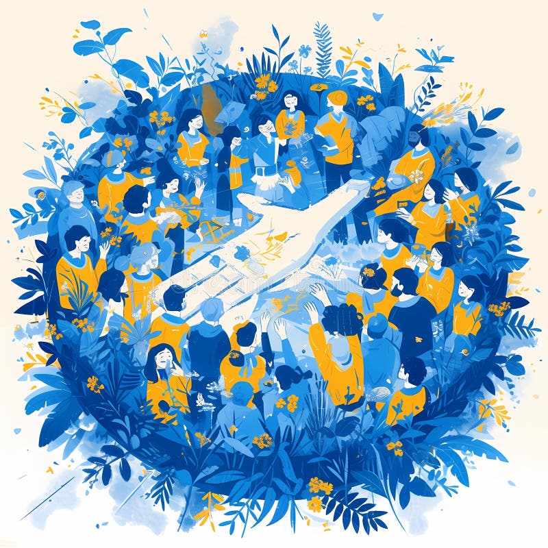 Eco-Friendly Gathering, People United by Nature Stock Illustration ...