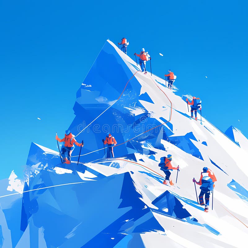 Teamwork and Determination: Climbers Conquering a Snowy Mountain Stock ...