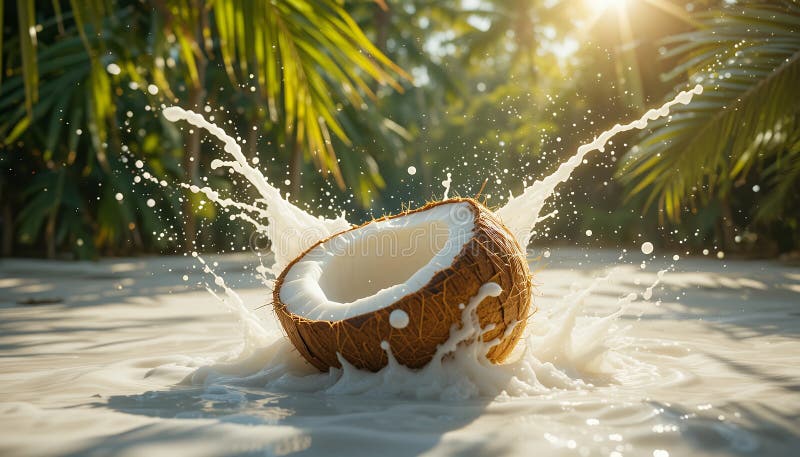 Coconut Splash on a Sunny Beach - Generated Using Ai Stock Photo ...