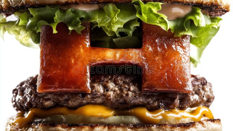 Image Showcases a Hamburger Displaying the Letter H Crafted from Meal ...