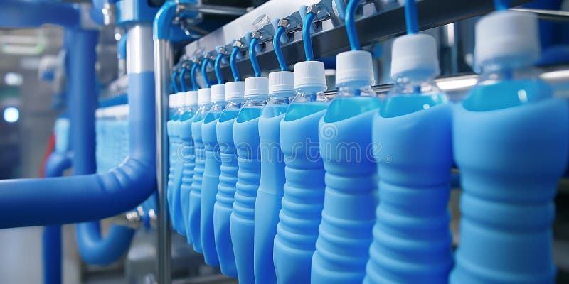High-Precision Automated Bottling Process in a Modern Manufacturing ...