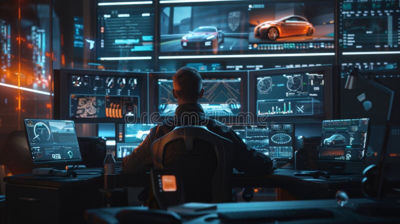 High-Tech Command Center with Multiple Screens, Generative AI Stock ...
