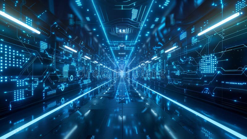 Futuristic Digital Corridor, Generative AI Stock Image - Image of ...