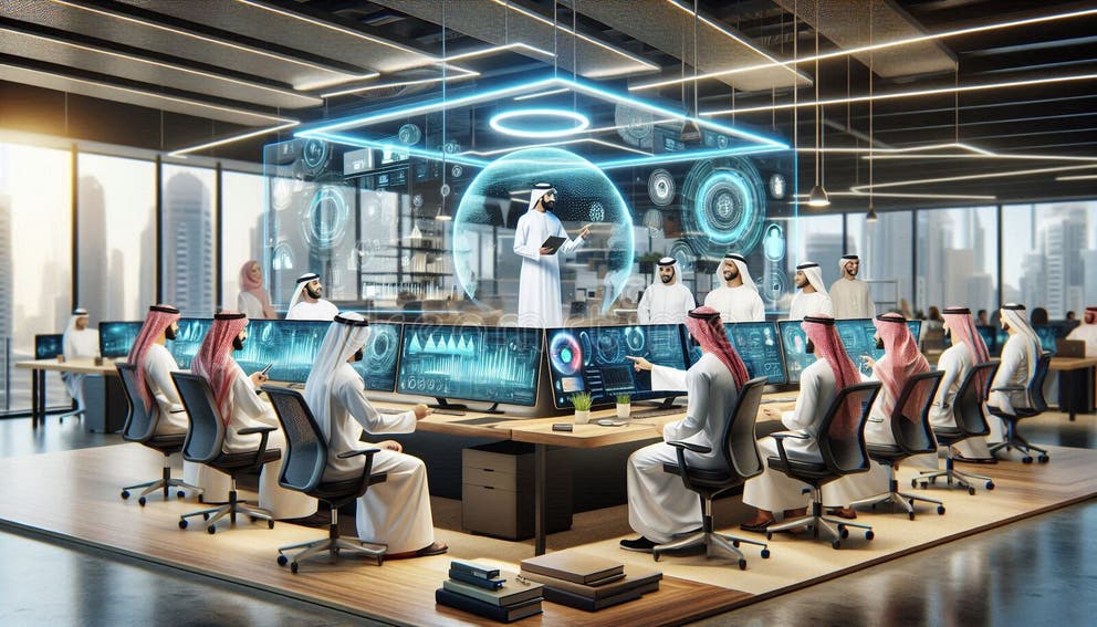 Futuristic Hybrid Workspace with Advanced Technology in Middle Eastern ...