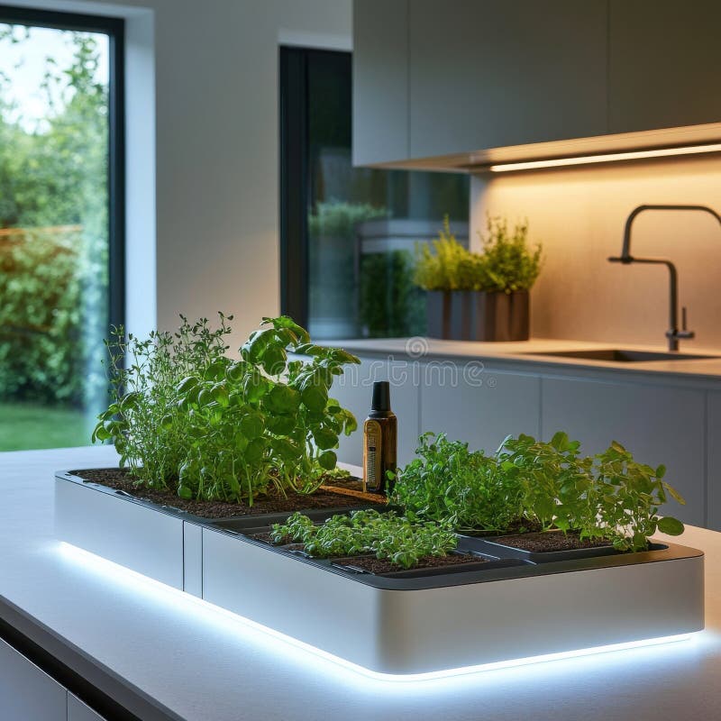 Sleek Indoor Smart Herb Garden in a Modern Kitchen Setting Featuring ...