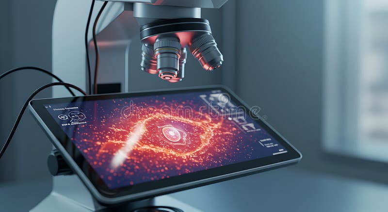 AI-Powered Microscopy Visualization Stock Illustration - Illustration ...