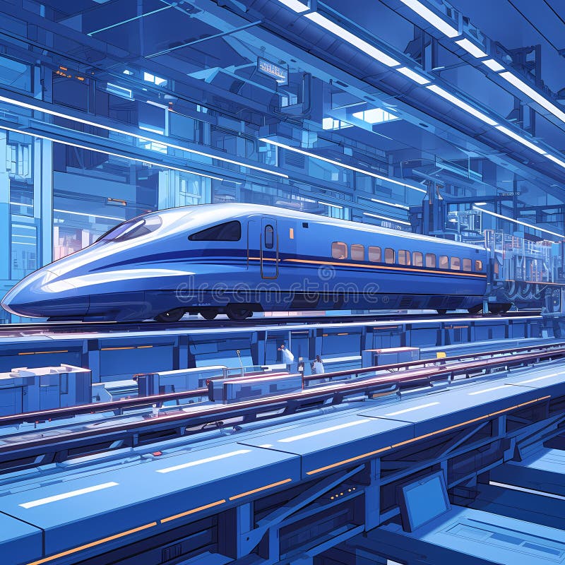 High-Speed Train in Futuristic Factory Stock Image - Image of setting ...