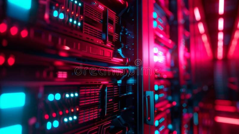 High-Tech Server Rack with Futuristic Lighting - Generative AI Stock ...