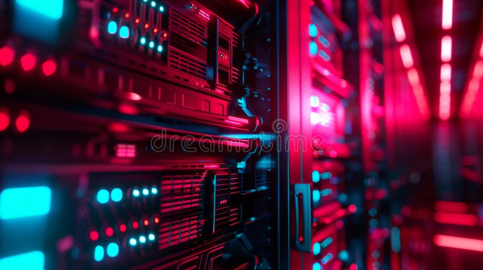 High-Tech Server Rack with Futuristic Lighting - Generative AI Stock ...
