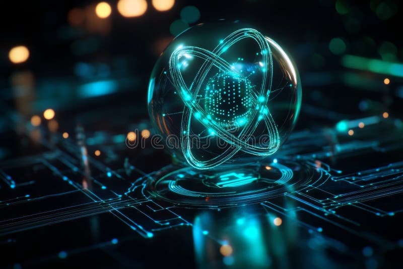 Futuristic Atom Structure with Circuits Stock Illustration ...