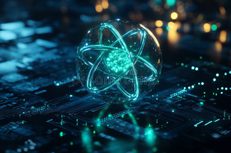 Futuristic Atom Structure with Circuits Stock Illustration ...