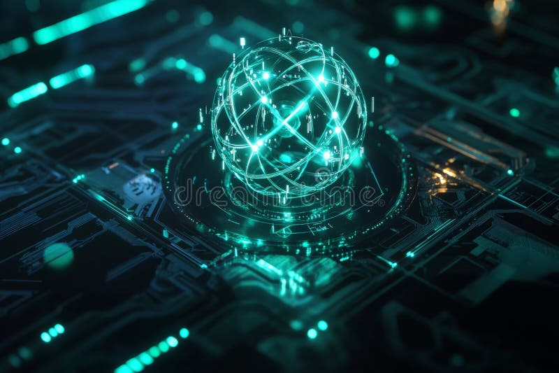 Futuristic Atom Structure with Circuits Stock Illustration ...