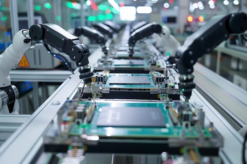 Automated Circuit Board Assembly Line in High-Tech Factory Stock ...