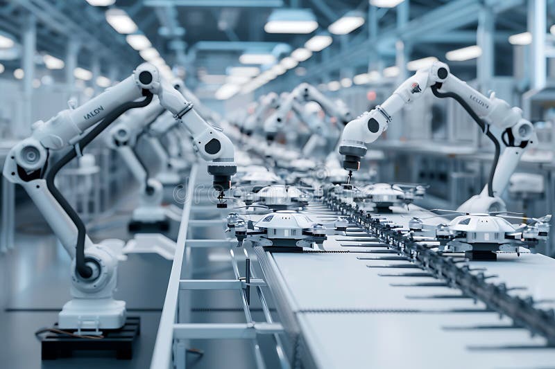 Automated Drone Assembly Line in Modern Factory Stock Illustration ...