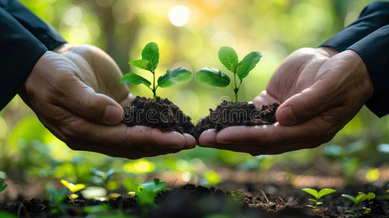 Green Business Collaboration: Hands Holding Plants for Sustainable ...