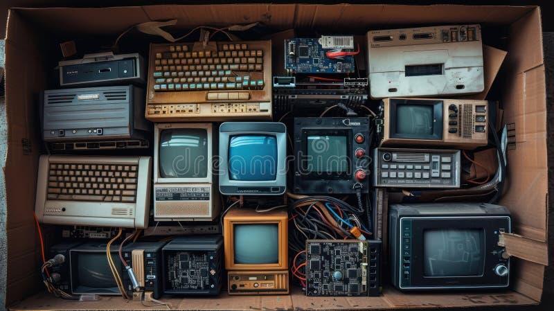 Recycling E-Waste: Cardboard Box Full of Old Devices for Donation and ...