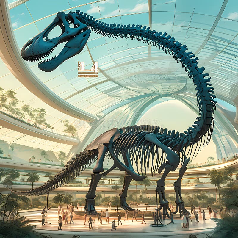 Ancient Dinosaur Skeleton, Museum Display Stock Illustration ...