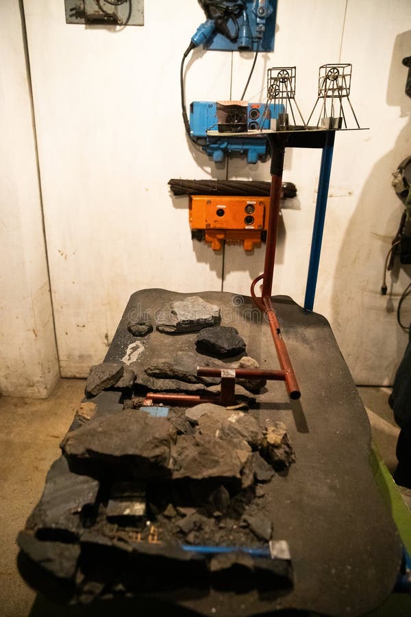 Coal Mining Equipment and Geological Rock Samples in an Industrial ...
