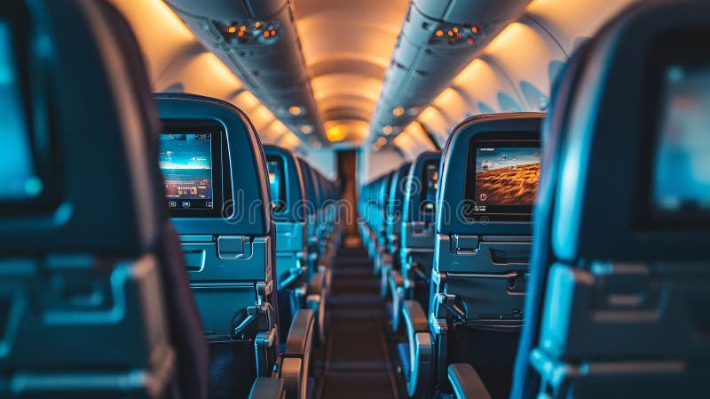 Airplane Cabin Interior Empty Seats Personal Screens Flight Travel AI ...