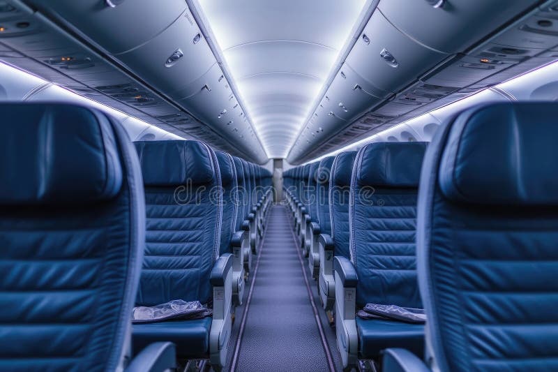 Modern Airplane Interior with Empty Passenger Seats Stock Image - Image ...
