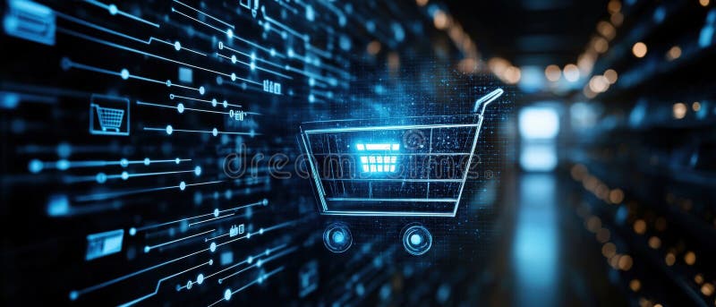 Digital Shopping Cart and E-commerce Technology Stock Illustration ...