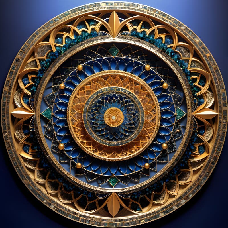 Intricate Gold Mandala Pattern Turquoise Blue Background Design Stock ...