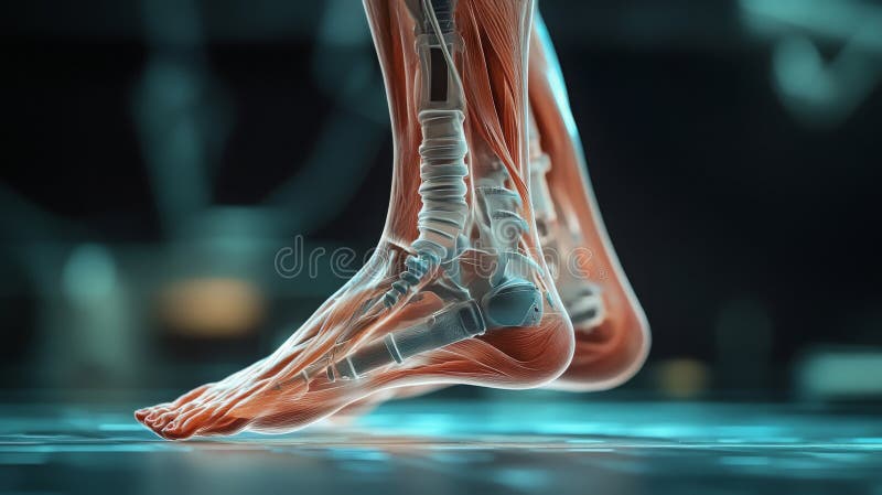 Detailed Anatomical View of a Human Foot Showcasing Muscles and Tendons ...
