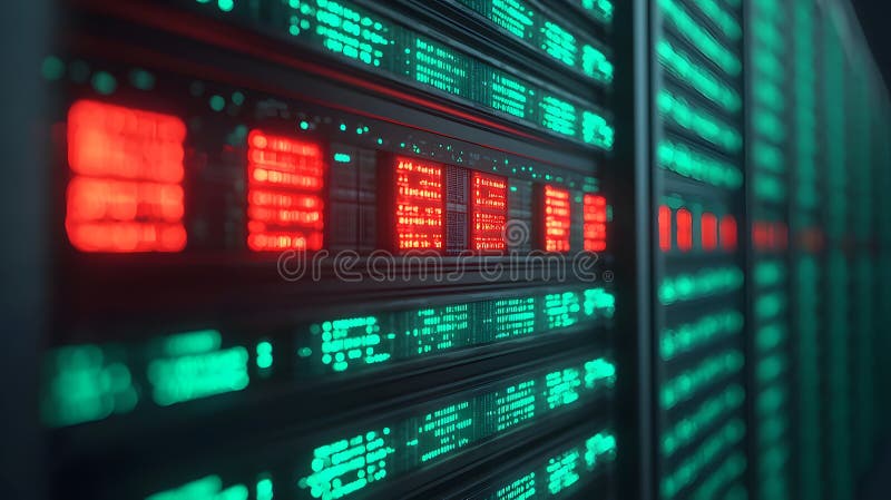 Intense Glow of AI-Controlled Server Racks Illuminating a High-Tech ...