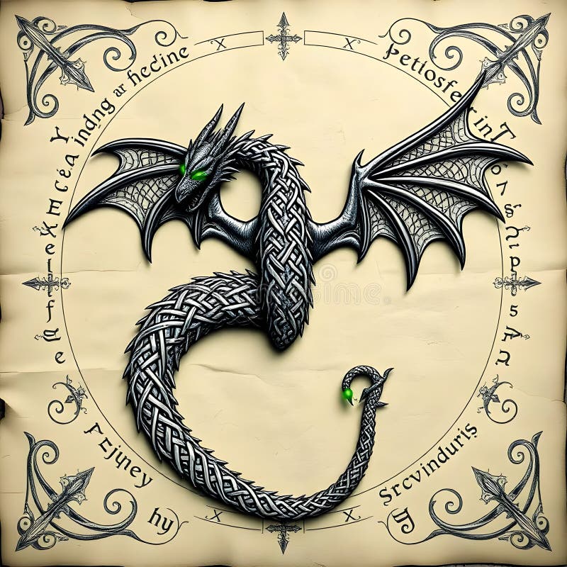 Detailed Celtic Dragon Design on Ancient Scroll, Fantasy Illustration ...