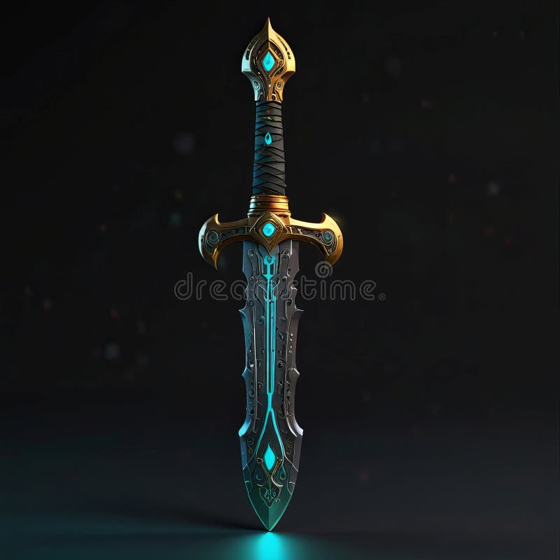 Enchanted Glowing Dagger with Ancient Runes and Gems Stock Photo ...