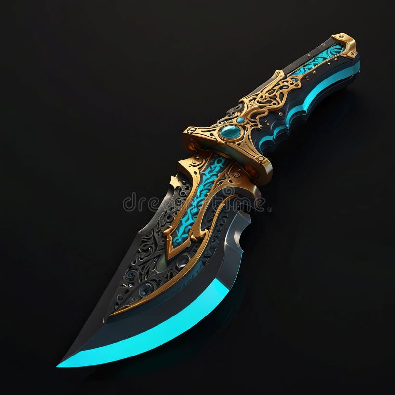 Enchanted Glowing Dagger with Ancient Runes and Gems Stock Photo ...