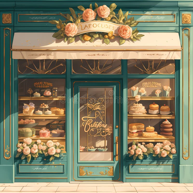 Delightful Bakery Shop Window Stock Illustration - Illustration of food ...