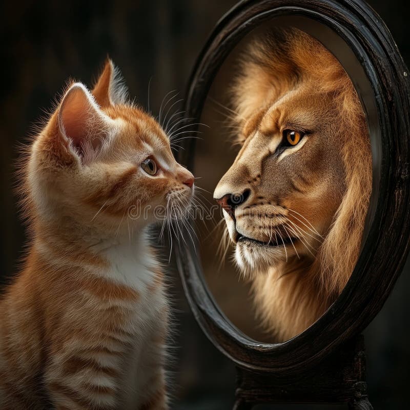 A Captivating Image of a Small Orange Kitten Gazing at Its Reflection ...