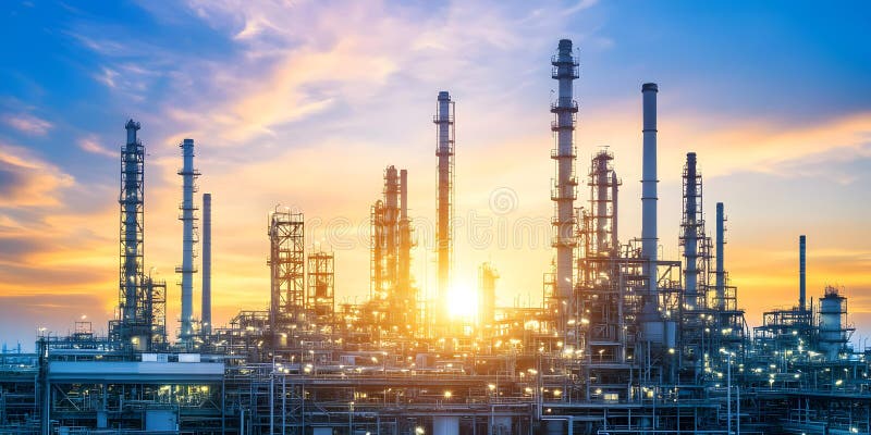 Industrial Facility at Sunset Stock Illustration - Illustration of environment, manufacturing ...