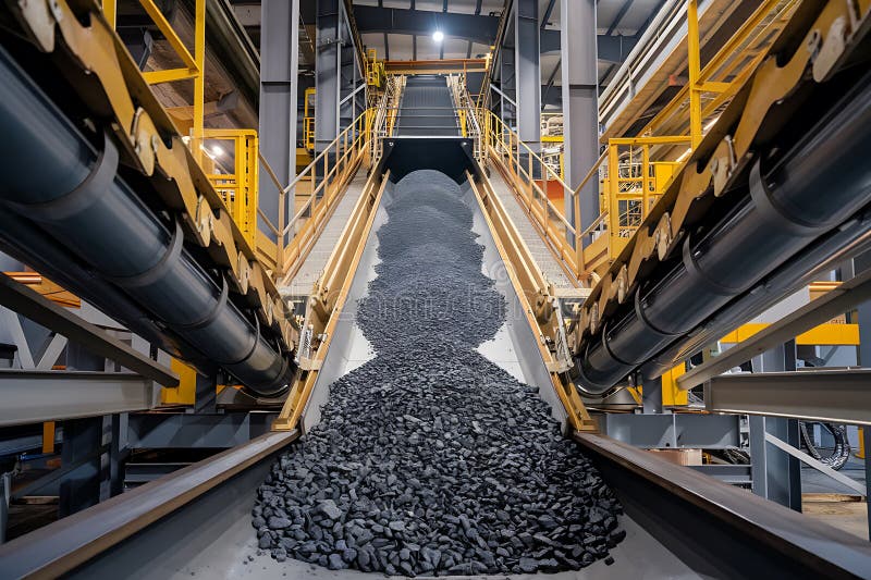Industrial Conveyor Belt System Transporting Aggregate Materials Stock ...